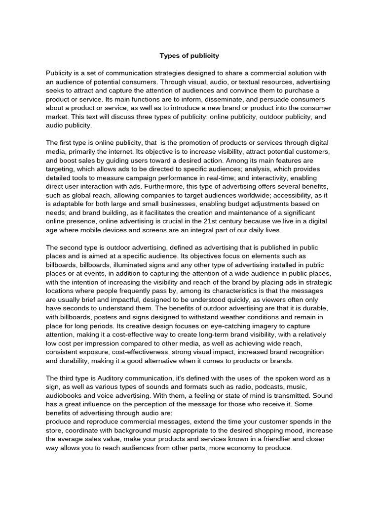 Types Publicity | PDF | Advertising | Brand