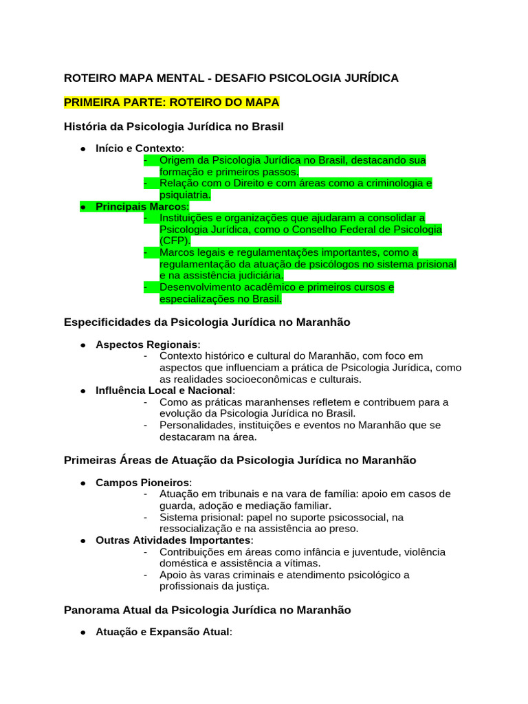 Roteiro Mapa Mental - DESAFIO PSI JURIDICA | PDF | Psicologia | Brasil