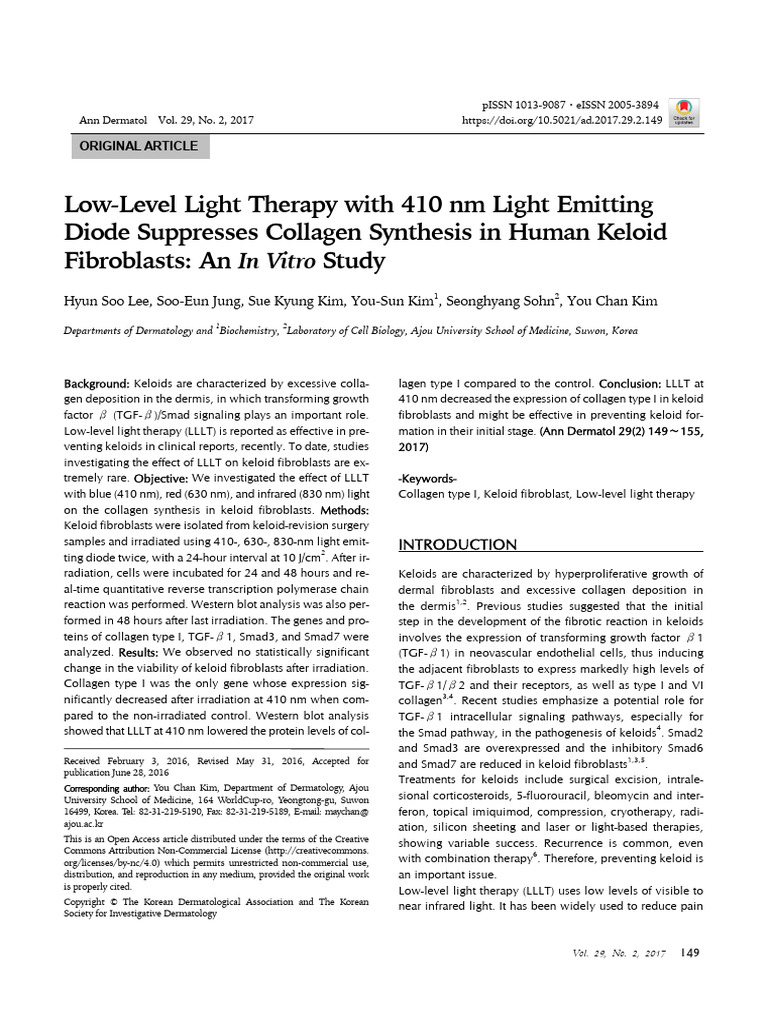 Low-Level Light Therapy With 410 NM Light Emitting Diode Suppresses ...