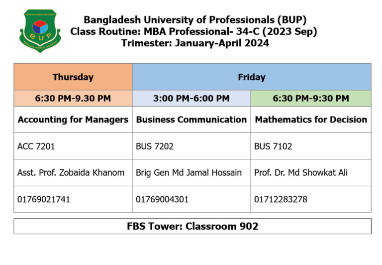 MBA Term 2 Class Routine | PDF