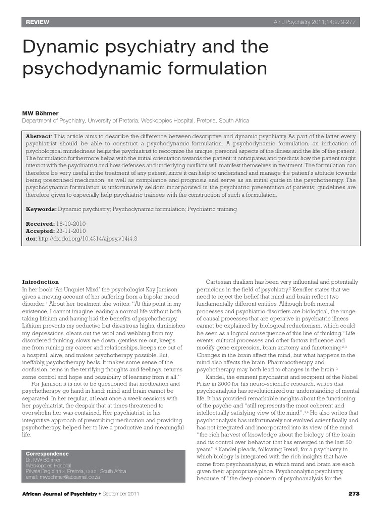 Dynamic Psychiatry - Formulation | PDF | Psychiatry | Psychotherapy
