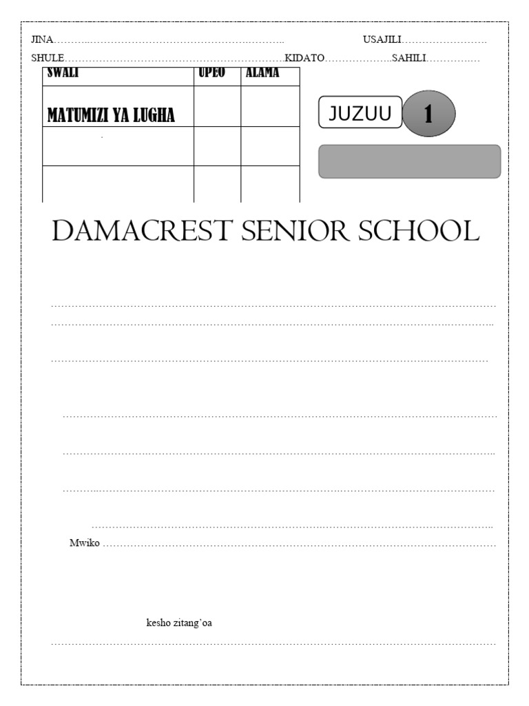 Kiswahili Kazi Ya Likizo | PDF
