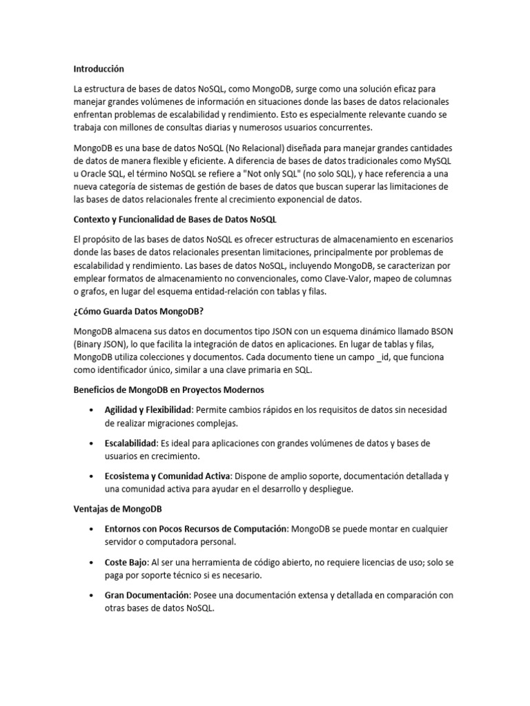 Resumen De Bd Mongodb Pdf Mongo Db Bases De Datos