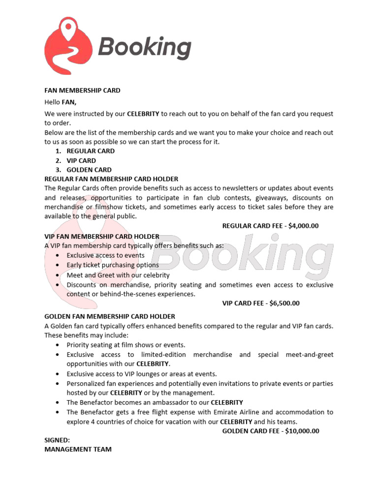 Fan Membership Card Booking | PDF