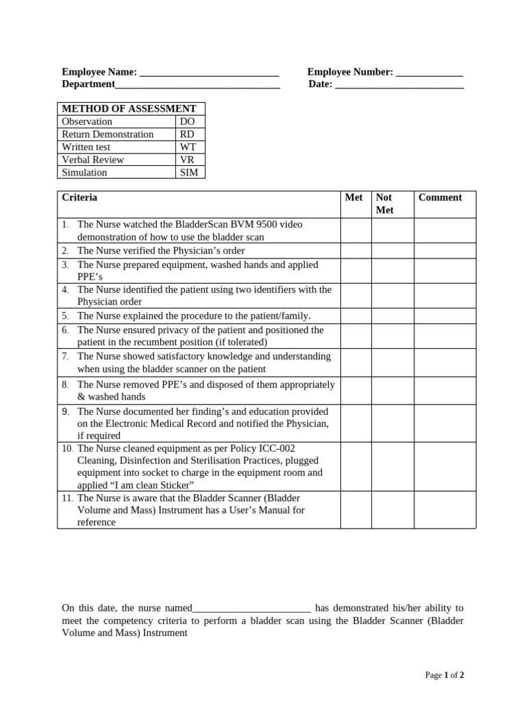 Bladder Scanner Competency 2020 | PDF