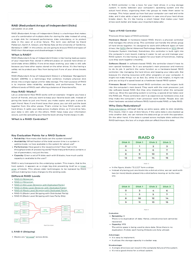 RAID (Redundant Arrays of Independent Disks) - GeeksforGeeks | PDF | Hard Disk Drive | Classes ...