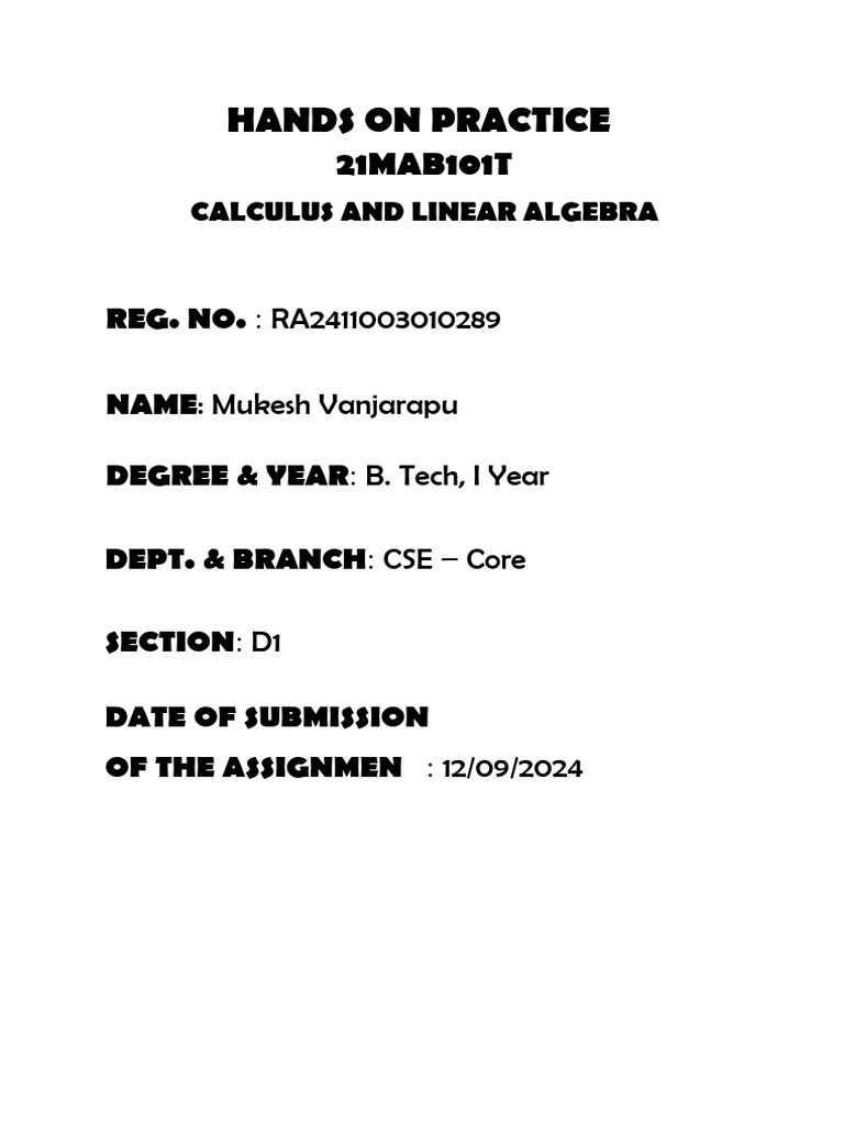 Calculus & Linear Algebra Practice | PDF