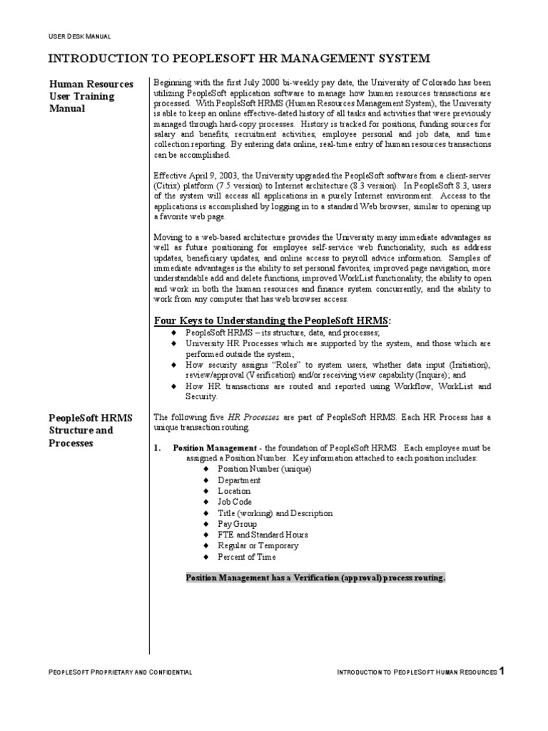 Introduction To Peoplesoft HR Management System: Human Resources User ...
