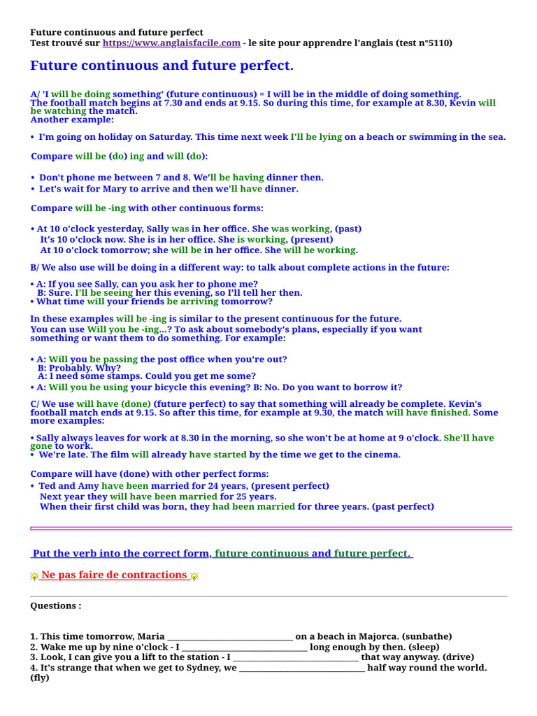 Future Continuous and Future Perfect | PDF