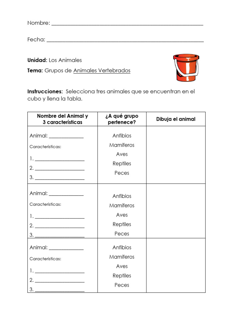 Unidad: Los Animales Tema: Grupos de Animales Vertebrados | PDF ...