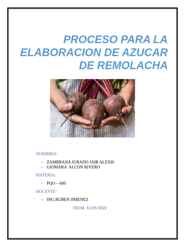 Proceso Azúcar de Remolacha | PDF | Remolacha azucarera | Azúcar
