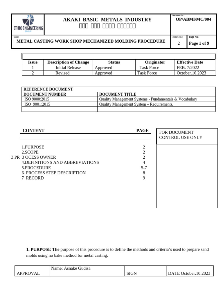 Op Abmi MC 004 Metal Casting Work Shop Mechanized Mold Procedure | PDF ...