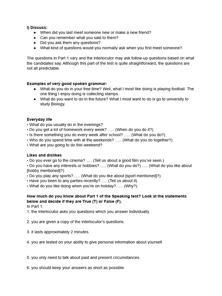 B2 First For Schools Speaking Part 1 | PDF B2 First For Schools Speaking Part 1 | PDF