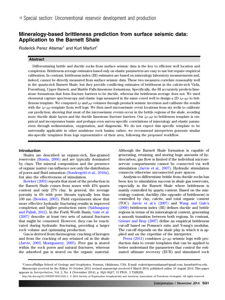 Mineralogy-Based Brittleness Prediction From Surface Seismic Data: Application To The Barnett ...