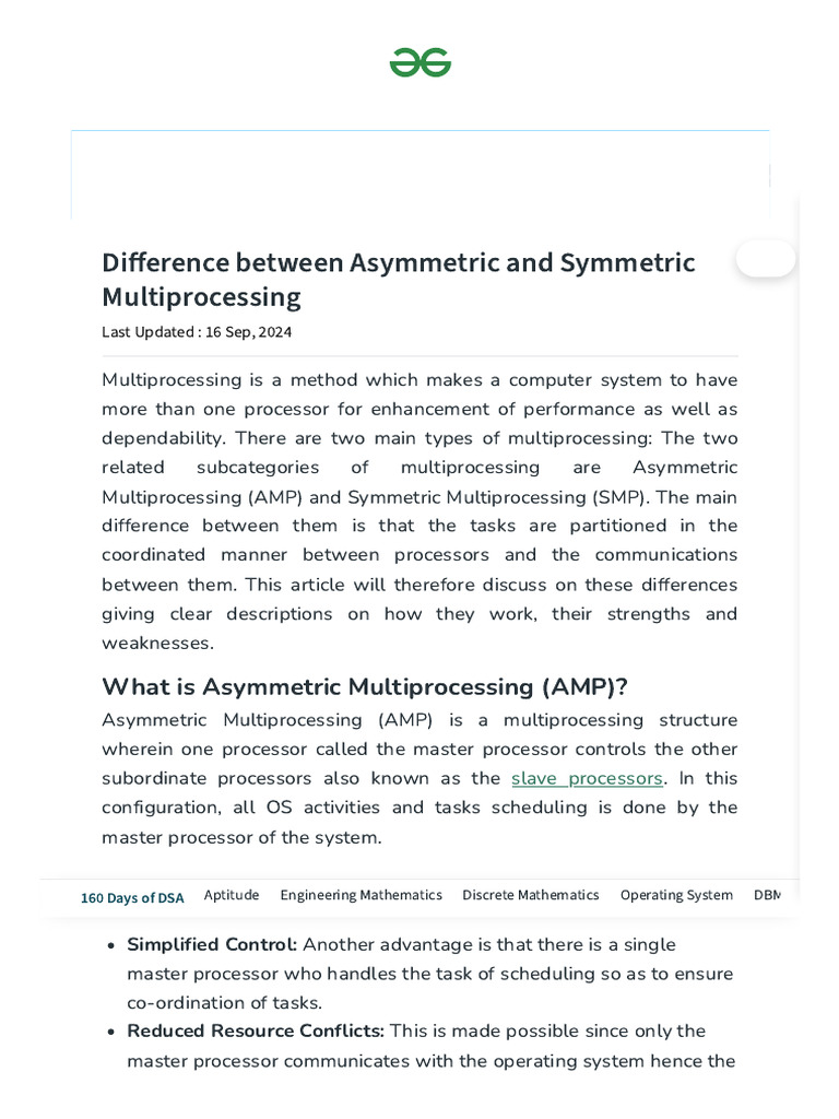 Asymmetric and Symmetric Multiprocessing - GeeksforGeeks | PDF | Central Processing Unit ...