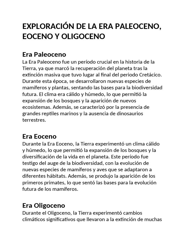 Exploración de La Era Paleoceno, Eoceno y Oligoceno | PDF | Ciencia y ...