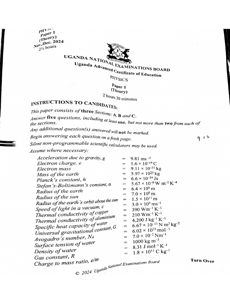 UACE Physics p1.2024 | PDF