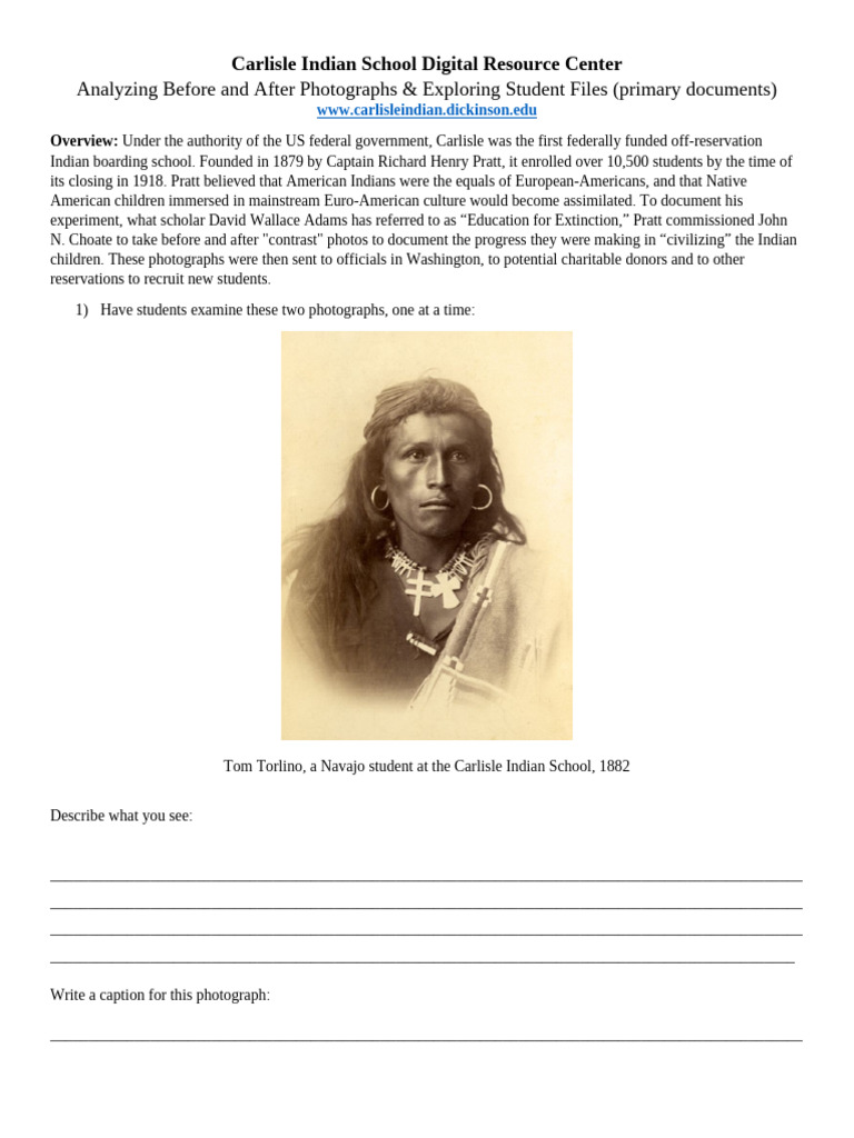 Carlisle Indian School Photo Analysis | PDF | Indigenous Peoples Of ...