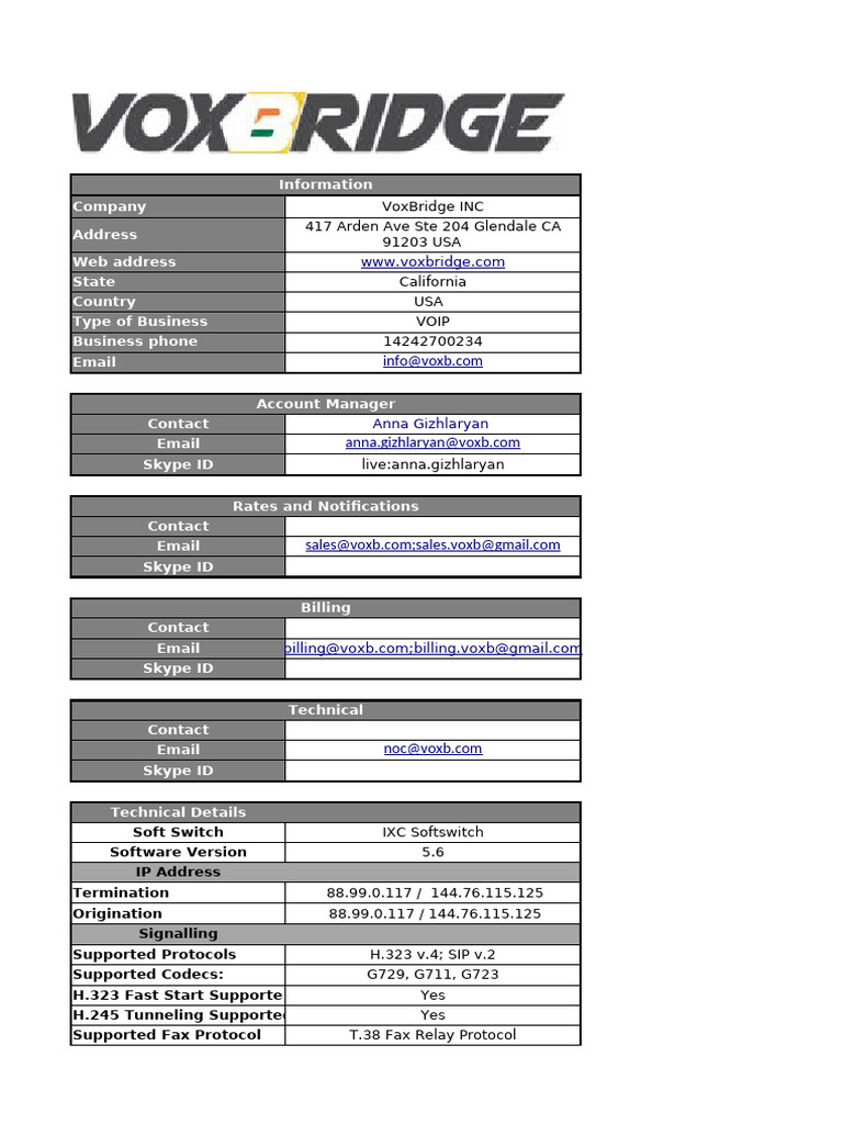 VoxBridge Interconnection Form | PDF | Voice Over Ip | Computer Networking