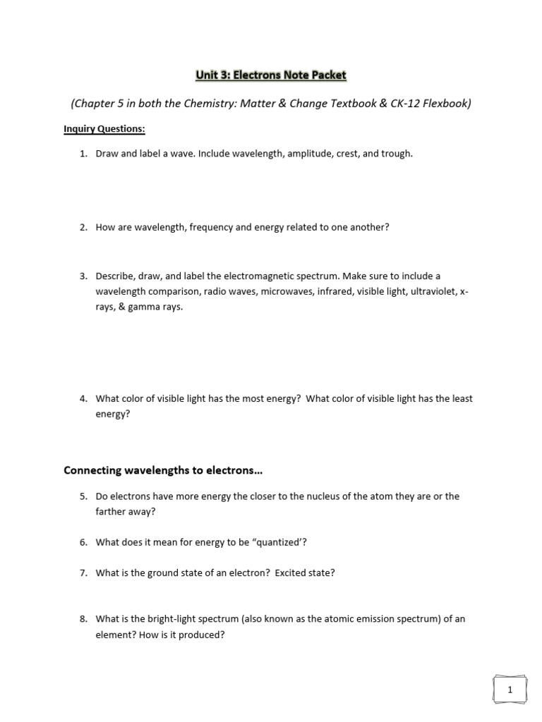 Unit 3 Electron Note Packet | PDF | Atomic Orbital | Energy Level