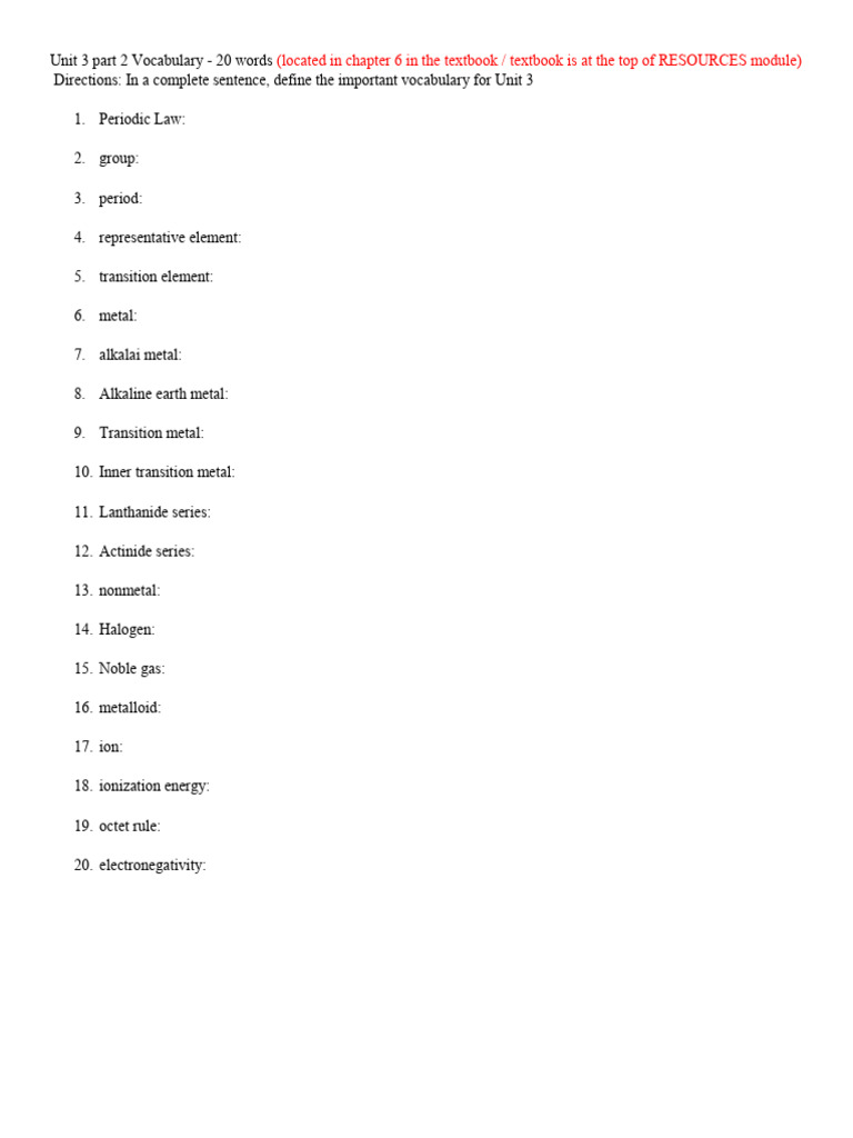 Unit 3 Part 2 Vocabulary | PDF