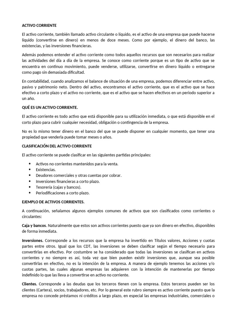 ACTIVO CORRIENTE | PDF | Business | Contabilidad