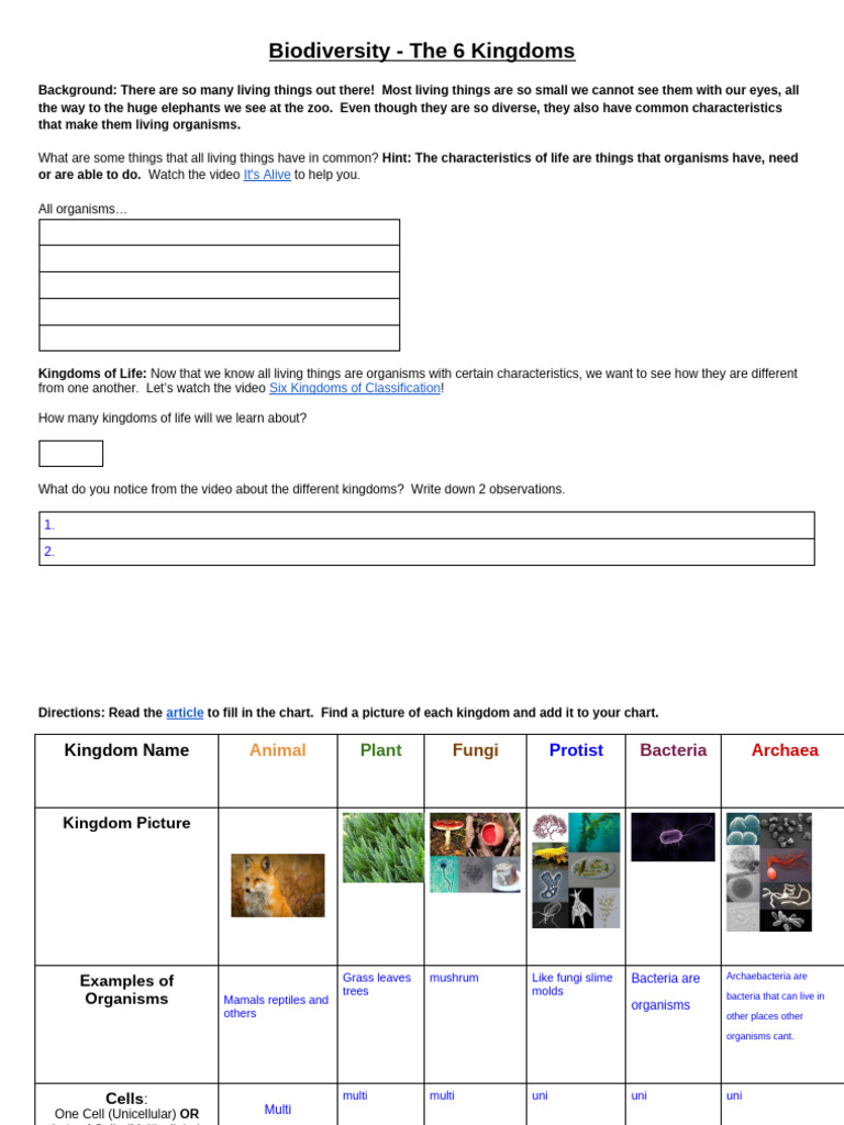 Biodiversity - The 6 Kingdoms | PDF | Organisms | Life