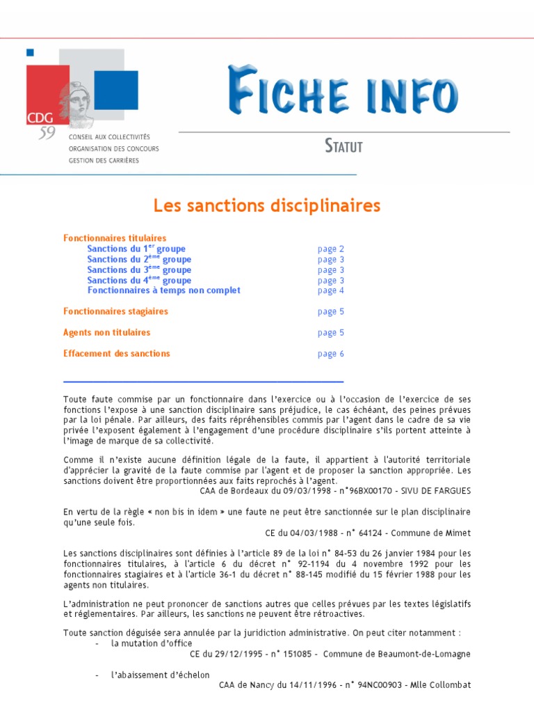 FICHE INFO 4 - Les Sanctions Disciplinaires | Institutions sociales ...