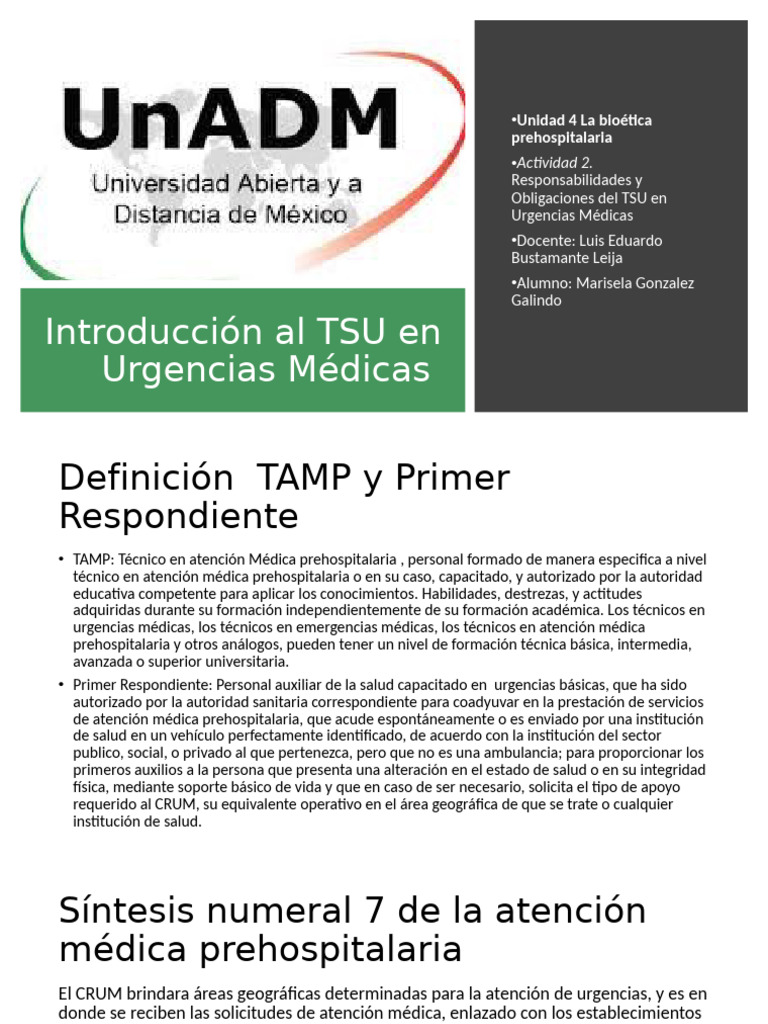 Introducción al TSU en Urgencias Médicas | PDF | Medicina CLINICA ...