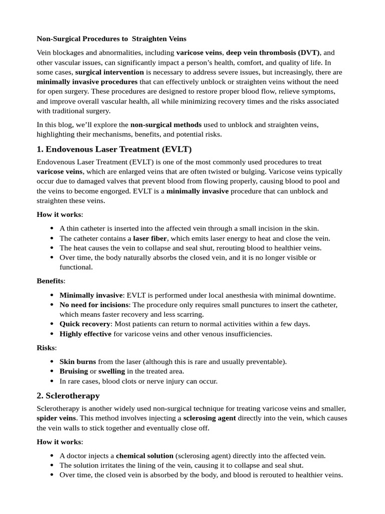 Non-Surgical Procedures To Straighten Veins | PDF | Varicose Veins | Vein