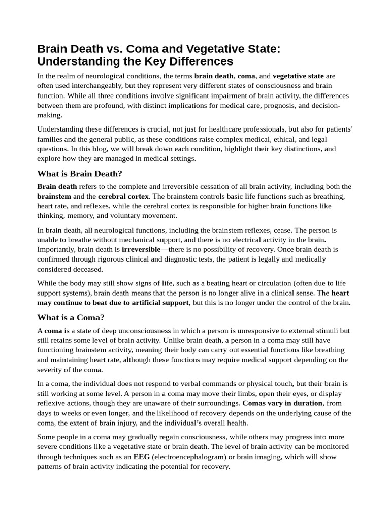 Brain Death vs. Coma and Vegetative State | PDF | Coma | Brain