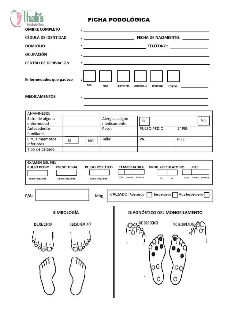 Ficha Podológica | PDF | Especialidades Medicas | Medicina CLINICA