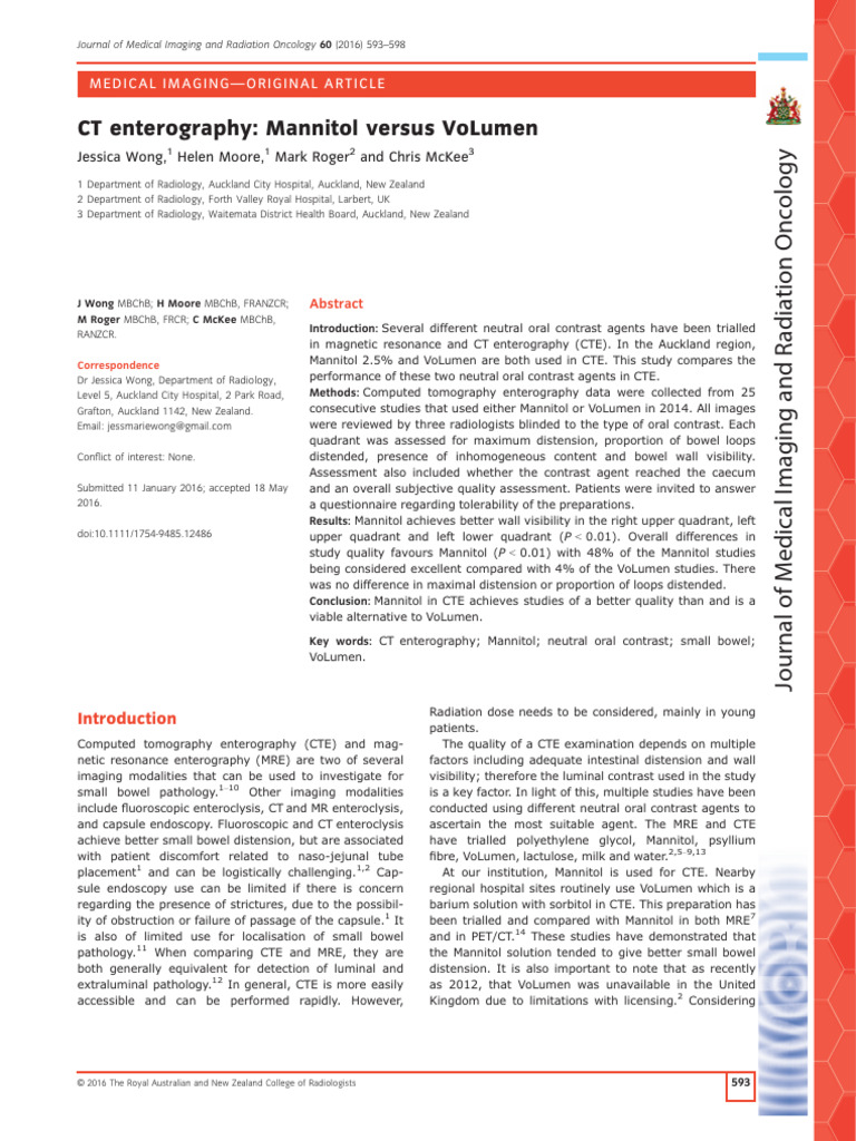 CT Enterography - Mannitol Versus VoLumen | PDF | Radiology | Ct Scan