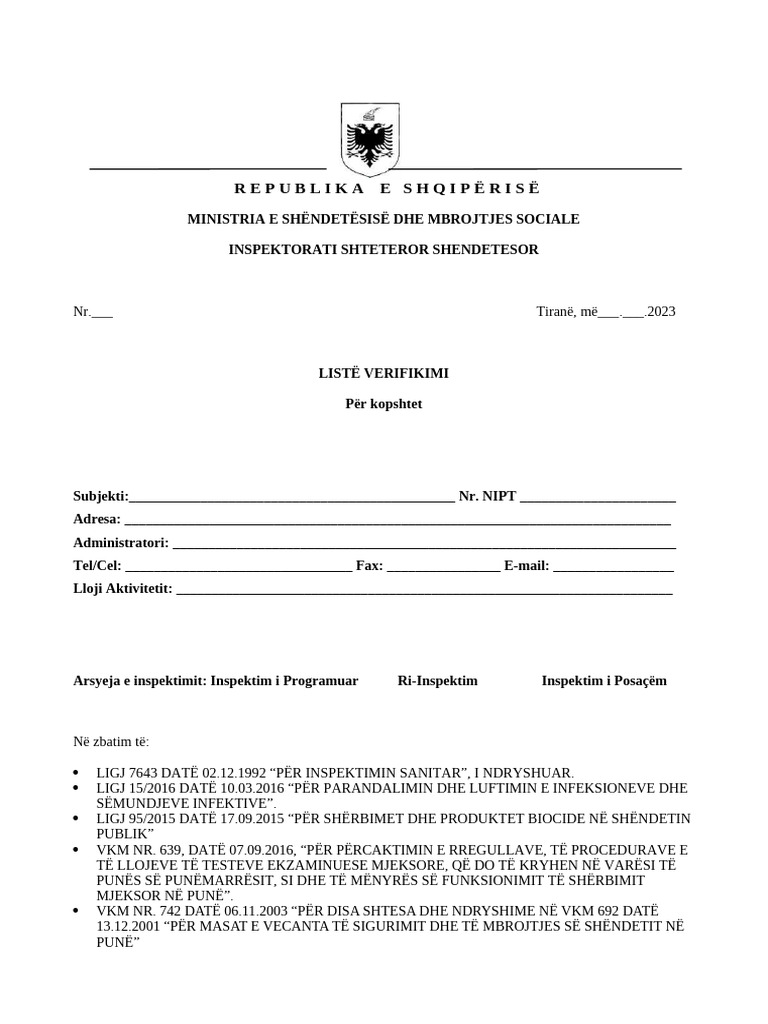 Liste Verifikimi Per Kopshtet.. | PDF