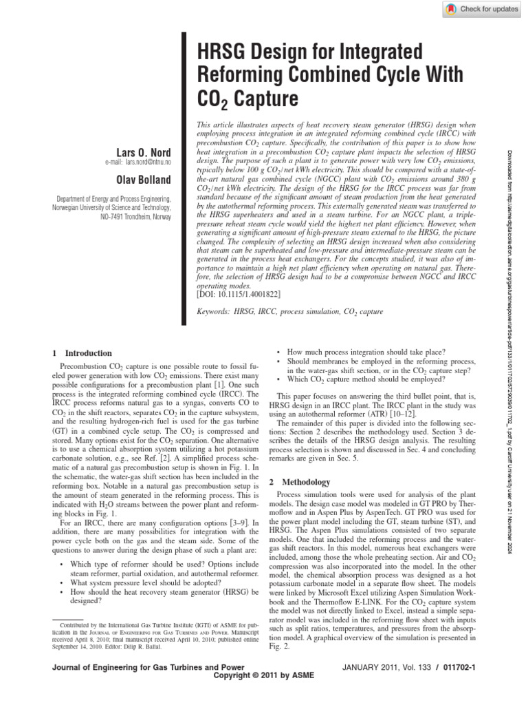 HRSG Design For Integrated Reforming Combined Cycle With CO2 Capture ...