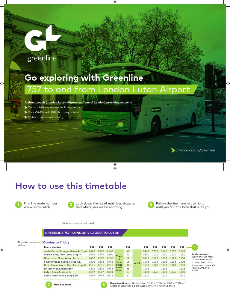 757 Greenline Timetable Web | PDF | London | Bus