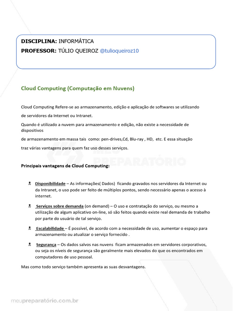 Vantagens e Desvantagens da Nuvem | PDF | Computação em nuvem | Informática
