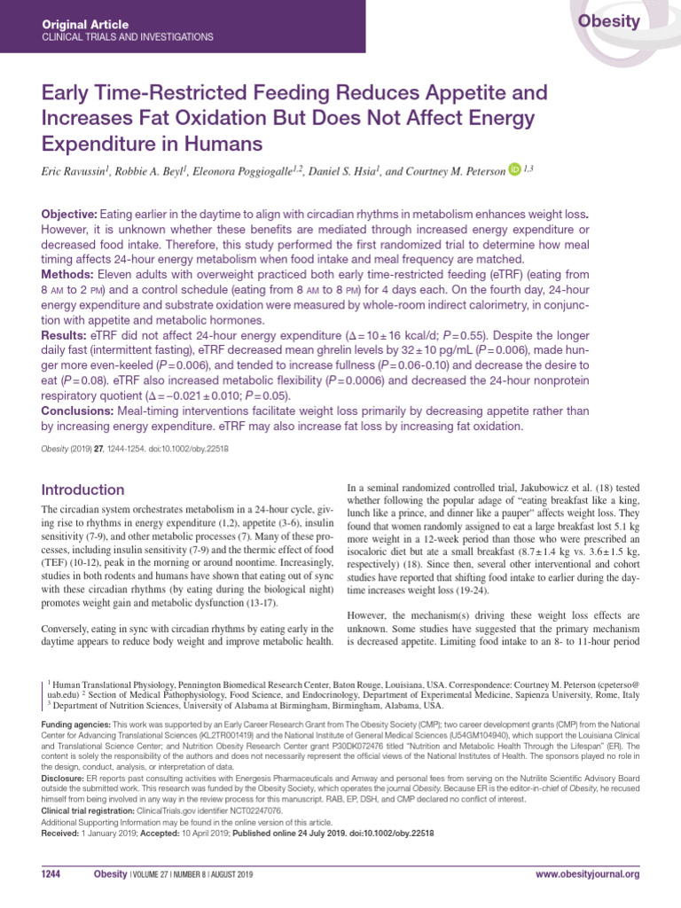 Early Time-Restricted Feeding | PDF | Eating | Appetite
