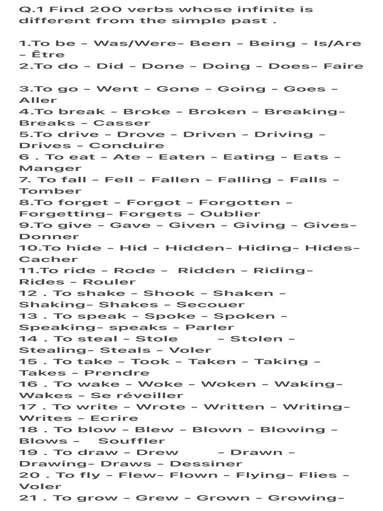 Irregular Verbs List for Language Learners | PDF