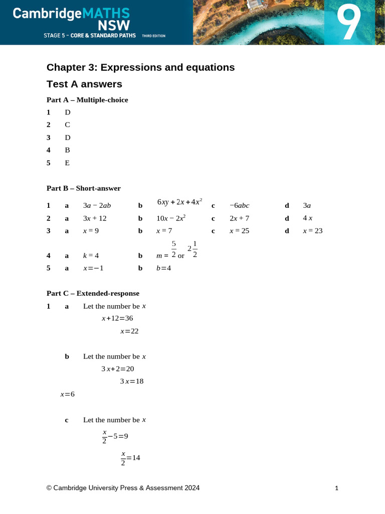 Chapter 3 Test A: Expressions & Equations | PDF