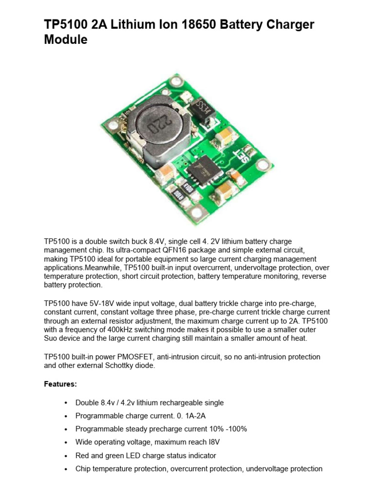 TP5100 Charging Module | PDF | Technology & Engineering