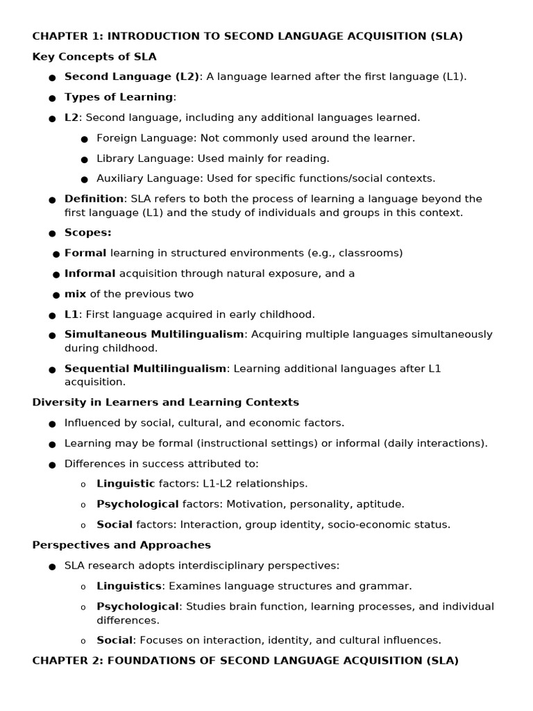 SLA Summary | PDF | Second Language Acquisition | Second Language SLA Summary | PDF | Second Language Acquisition | Second Language