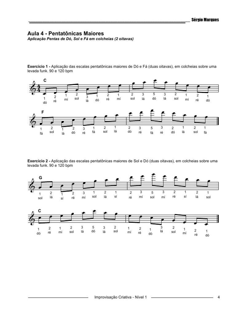 Aula 4 - Pentas Maiores - Do, Sol e Fa - Aplicação Colcheias | PDF ...