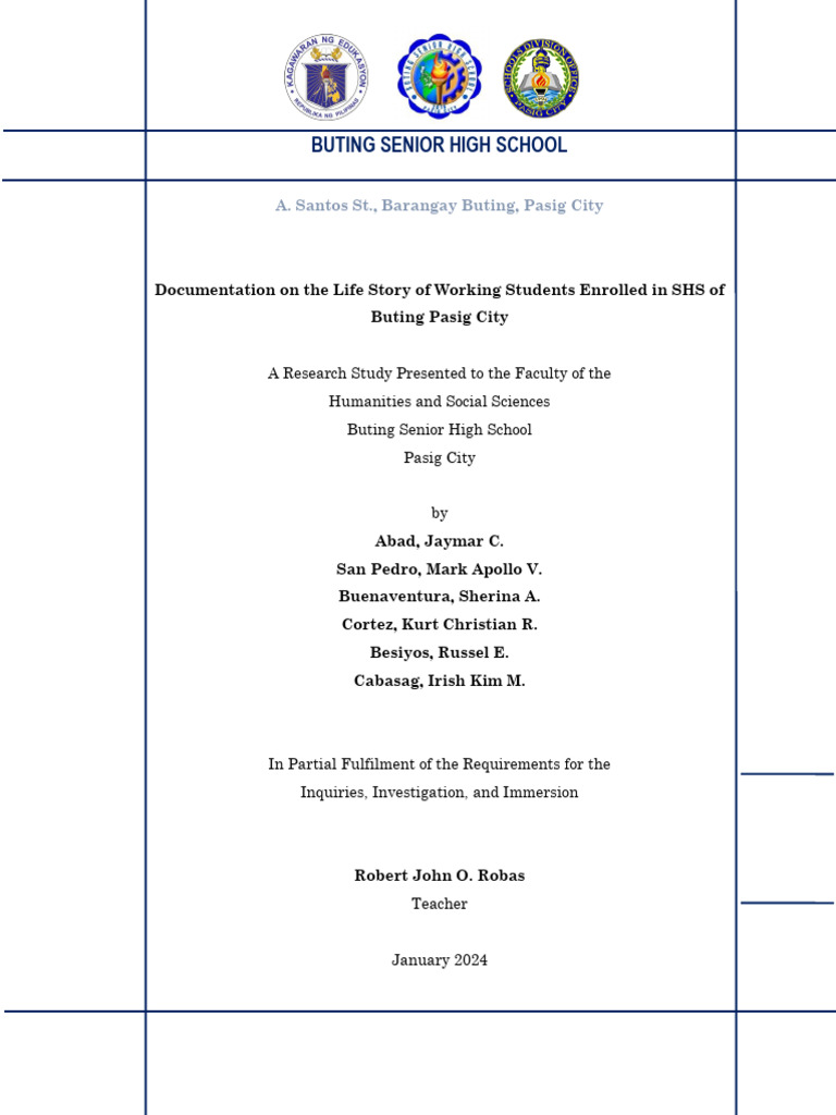 05 Documentation on the Life Story of Working Students Enrolled in SHS ...