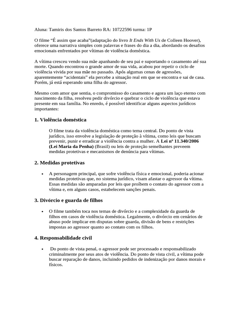 Violência Doméstica em "É Assim Que Acaba" | PDF
