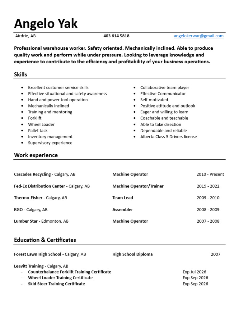 Angelo Yak Resume 1.0 | PDF