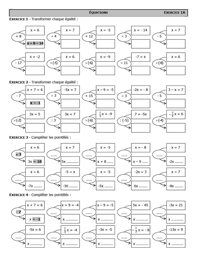 Operations Sur Les Equations Exercices | PDF