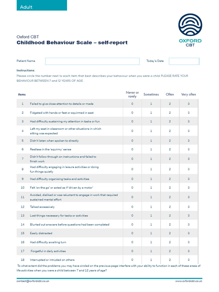 Childhood Behaviour Assessment for ADHD | PDF | Attention Deficit ...