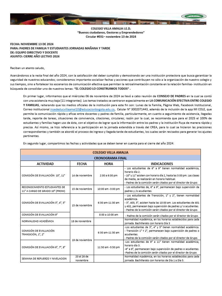 Circular #31 Indicaciones Finales | PDF