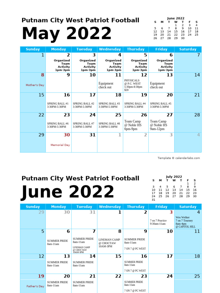 PCW Football 2022 Calendar | PDF